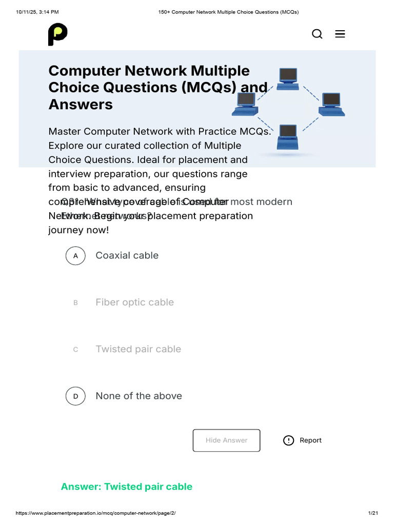 150+ Computer Network Multiple Choice Questions (MCQs) 2 | PDF | I Pv6 | Computer Network