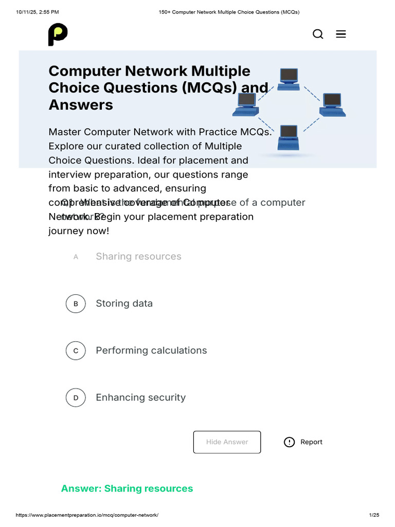 Computer Network MCQs for Placement Prep | PDF | Computer Network | Osi ...