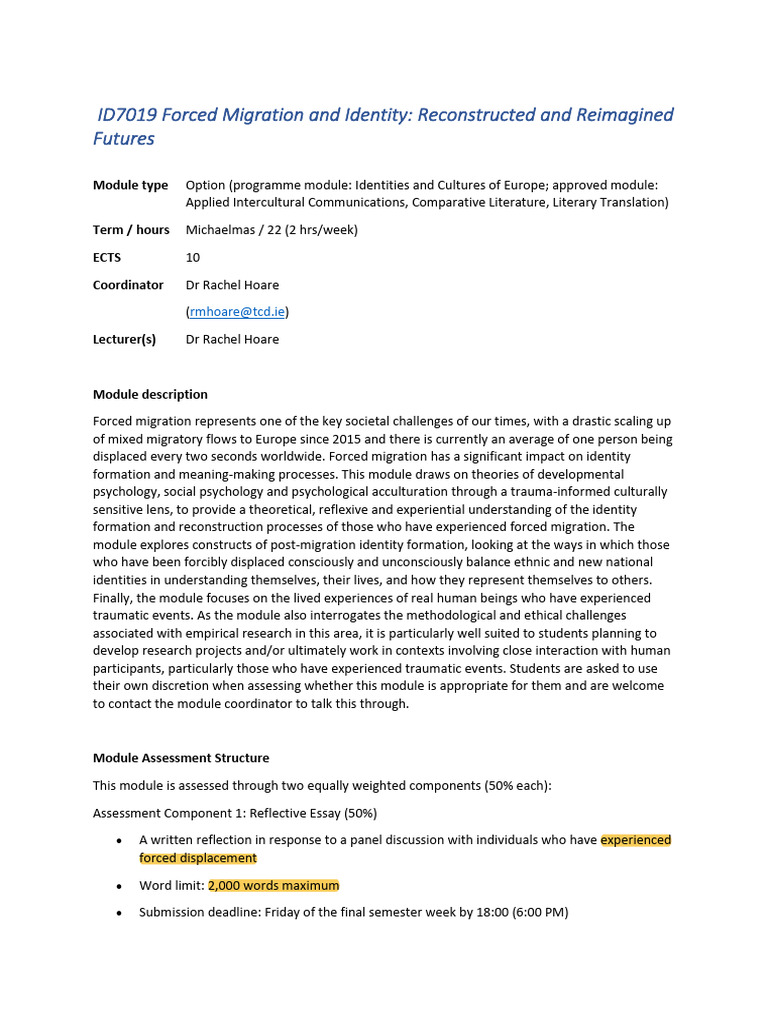 ID7019 Forced Migration and Identity Reconstructed and Reimagined ...