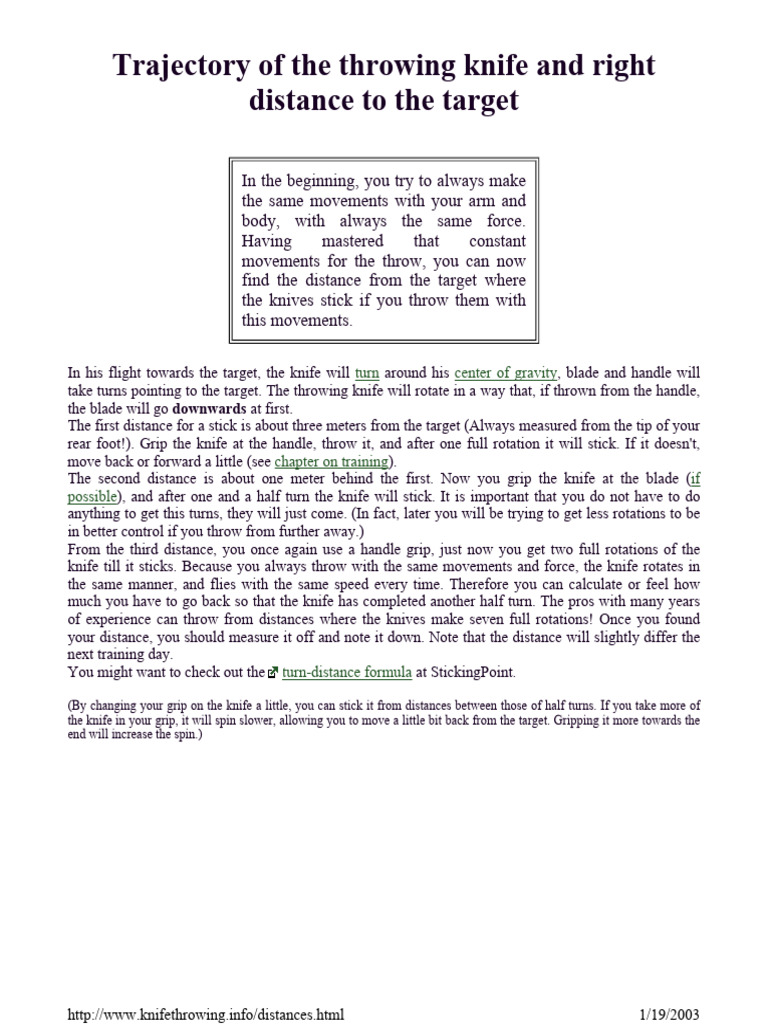 Right Distance For Throwing 2003 | PDF | Knife | Classical Mechanics