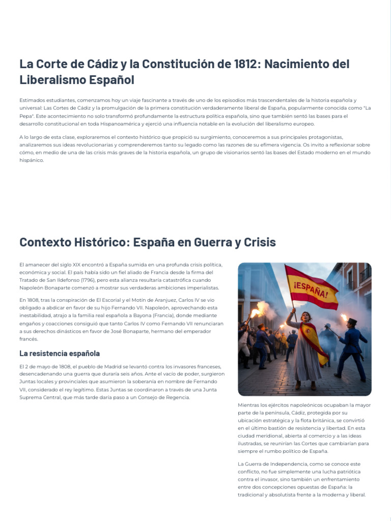 La Corte de Cadiz y La Constitucion de 1812 Nacimiento Del Liberalismo ...