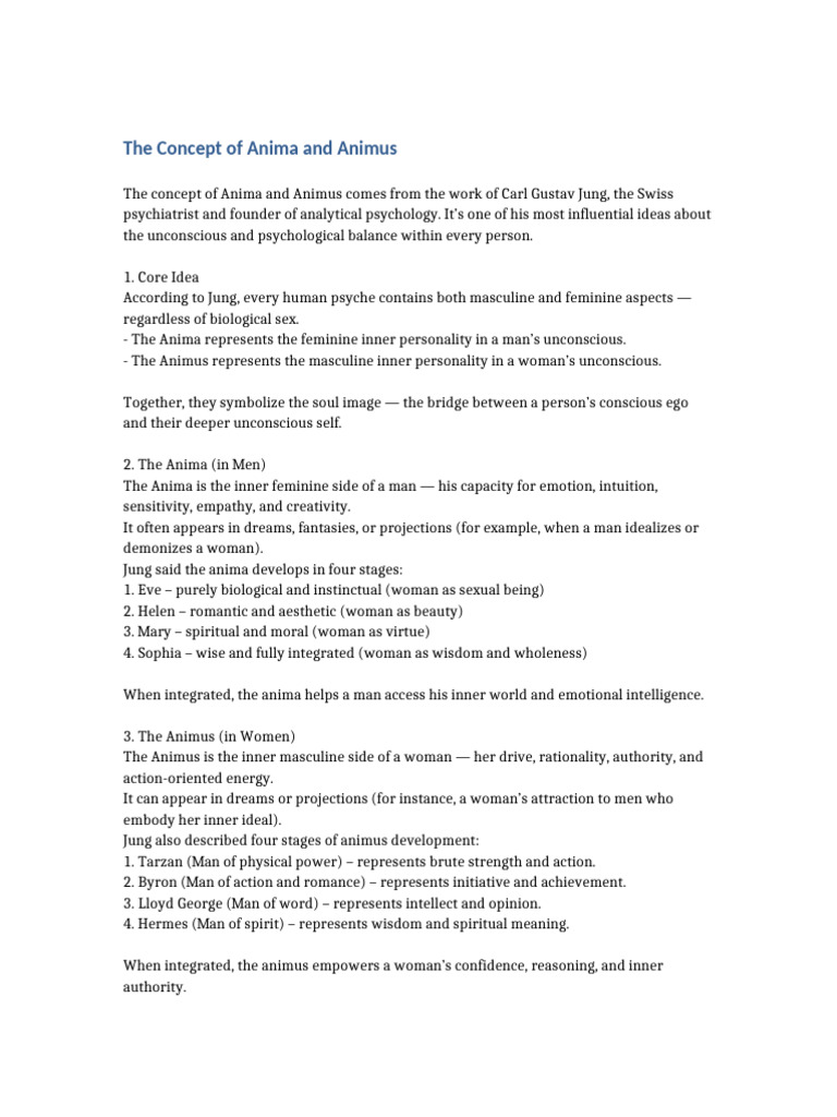 The Concept of Anima and Animus | PDF | Psychology | Psychological Concepts