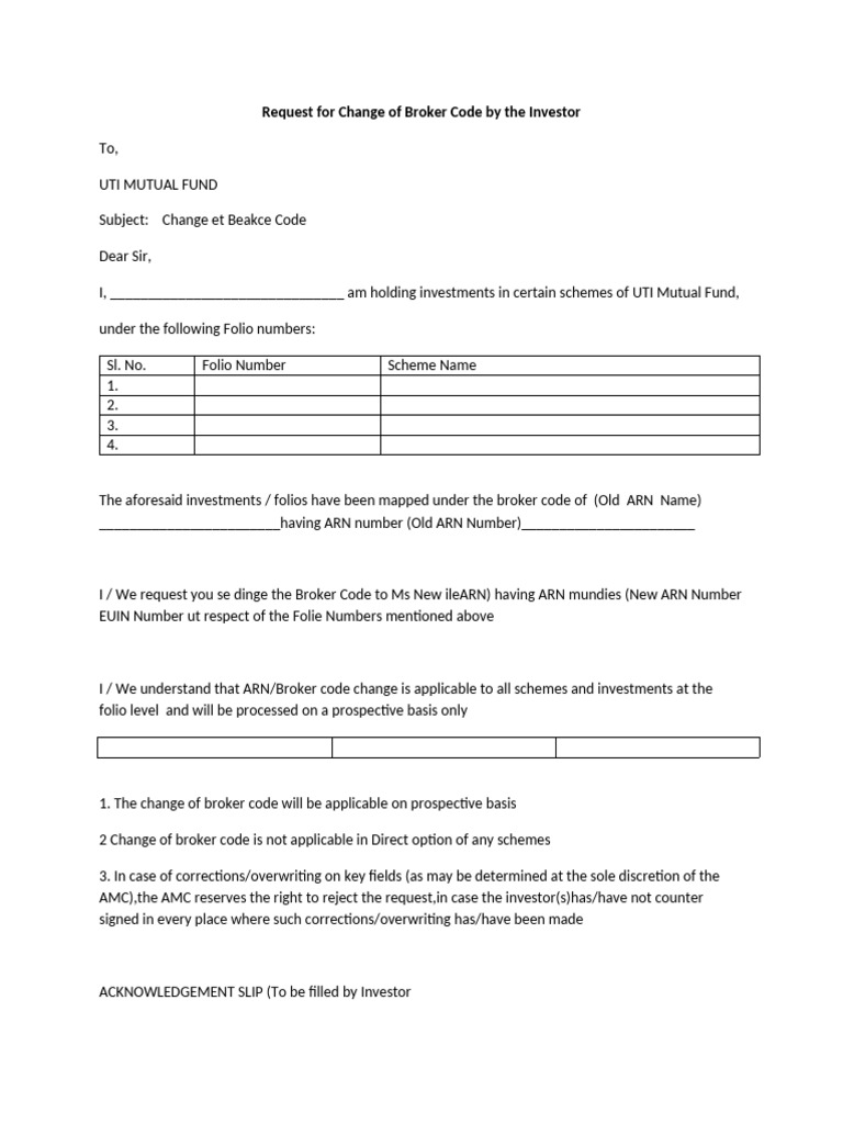 Request For Change of Broker Code by The Investor | PDF