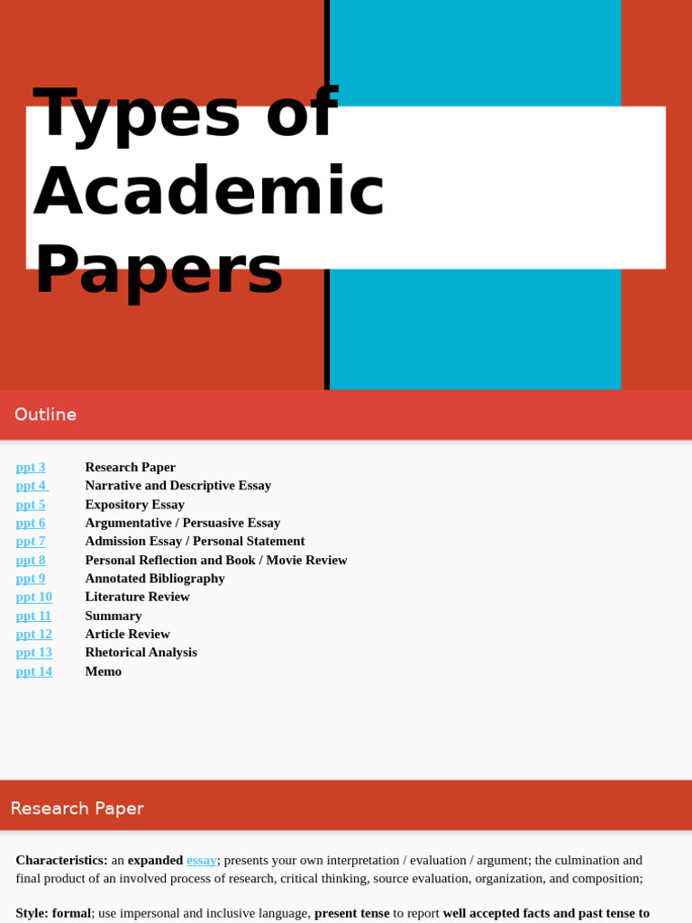 Types of Academic Papers Explained | PDF | Essays | Cognition