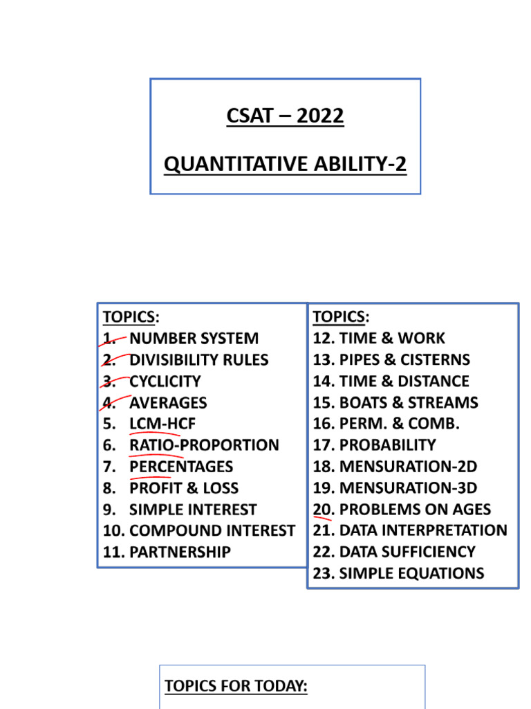 CSAT 2022 Quantitative Ability Topics | PDF | Ratio | Mathematics