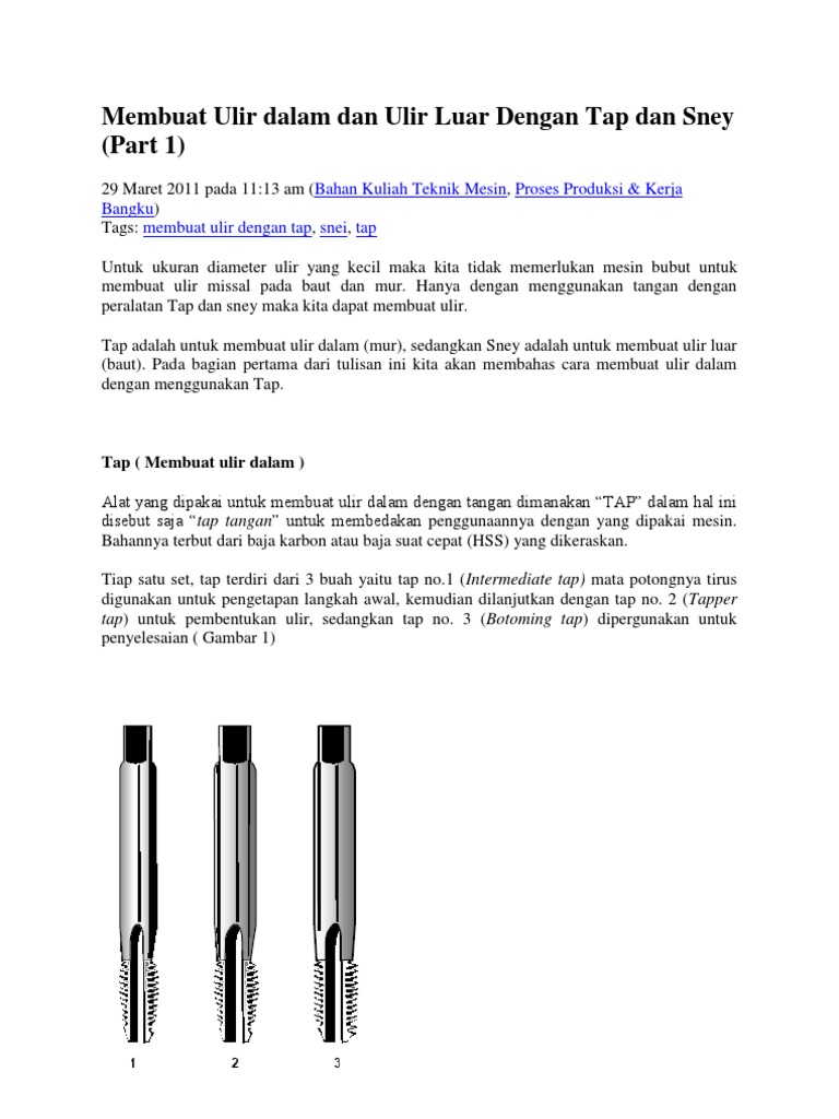 Membuat Ulir Dalam Dan Ulir Luar Dengan Tap Dan Sney | PDF | Griya & Taman
