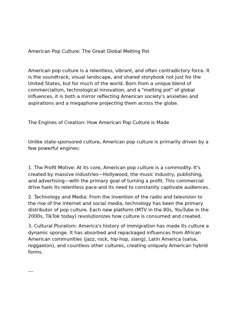 American Pop Culture The Great Global Melting Pot | PDF | Popular Culture | American Popular Music