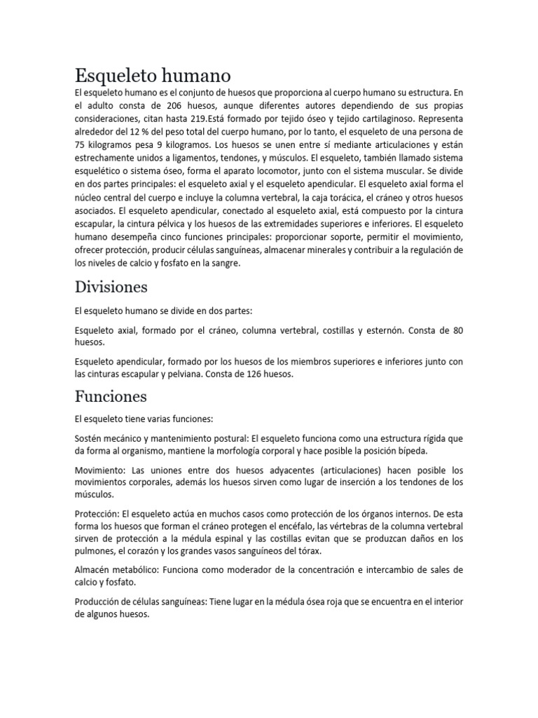 Estructura y funciones del esqueleto humano | PDF | Esqueleto | Hueso