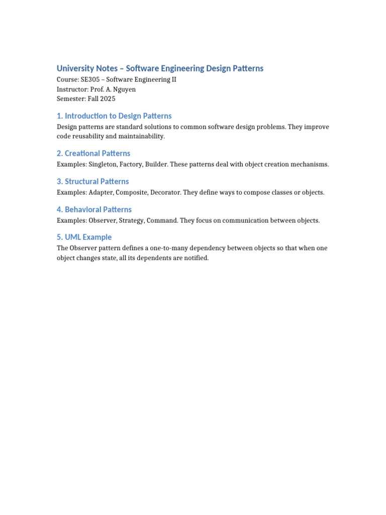 University Notes Software Engineering Design Patterns | PDF