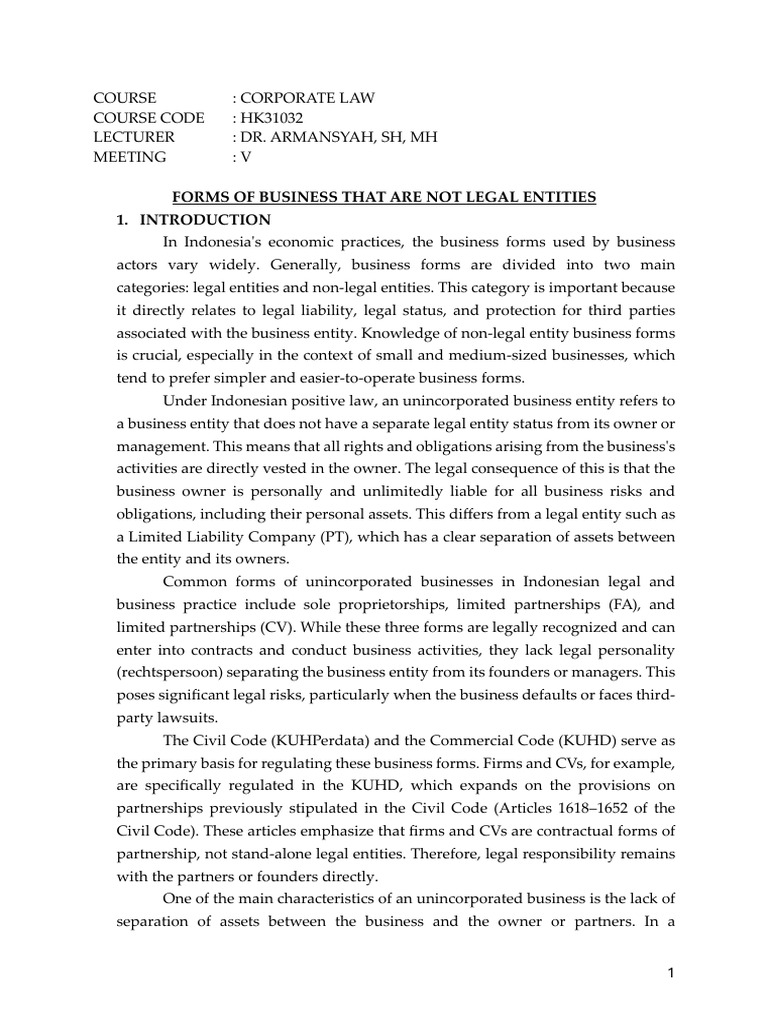 Unincorporated Business Entities in Indonesia | PDF | Partnership ...