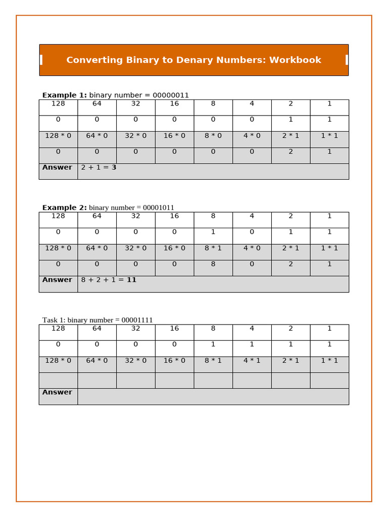 1q Binary To Denary Worksheet | PDF | Arithmetic