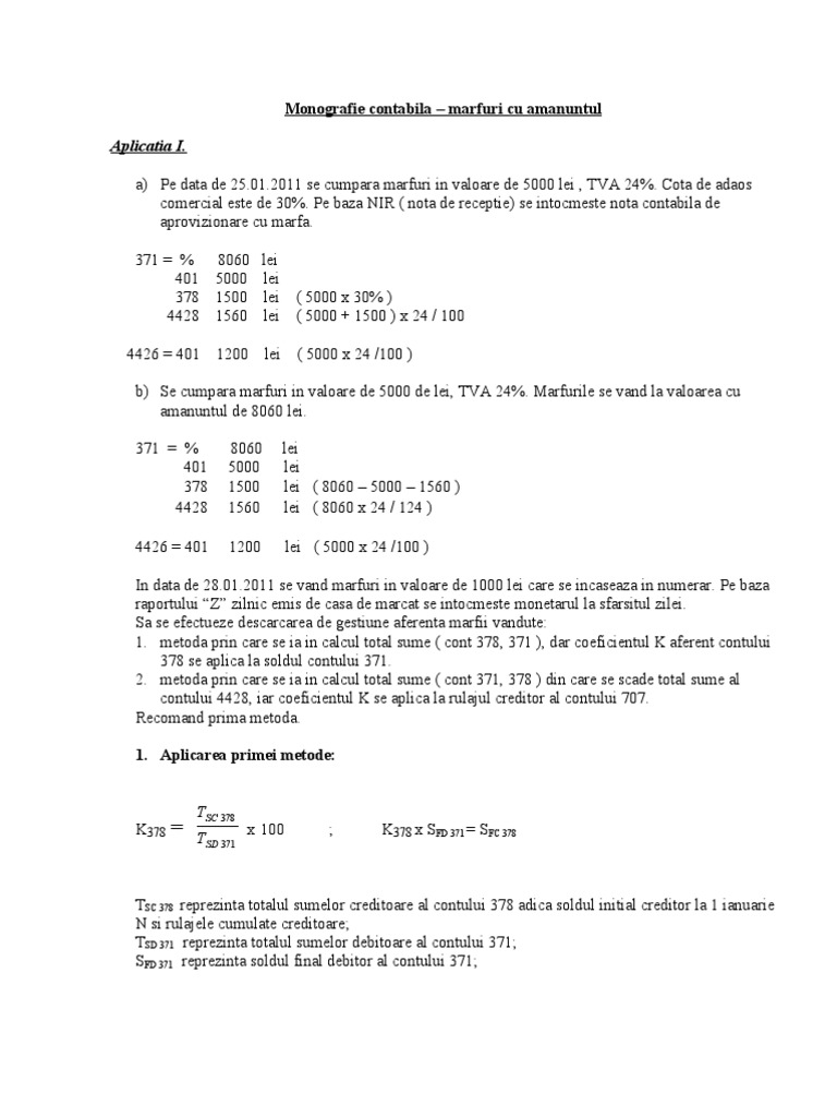 Monografie Contabila Marfuri Cu Amanuntul2 | PDF