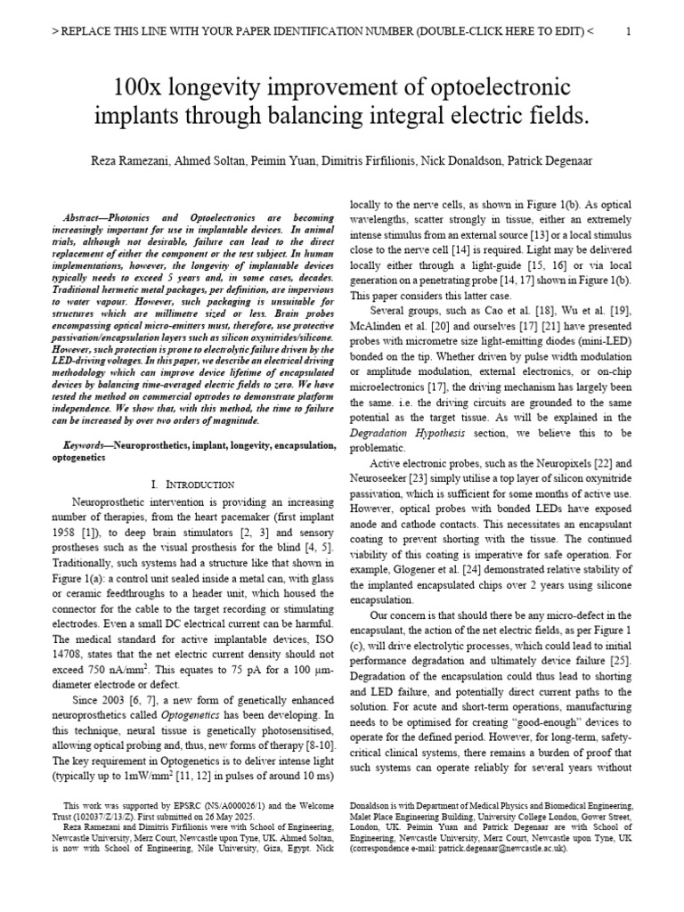 100x Longevity Improvement of Optoelectronic Implants Through Balancing ...