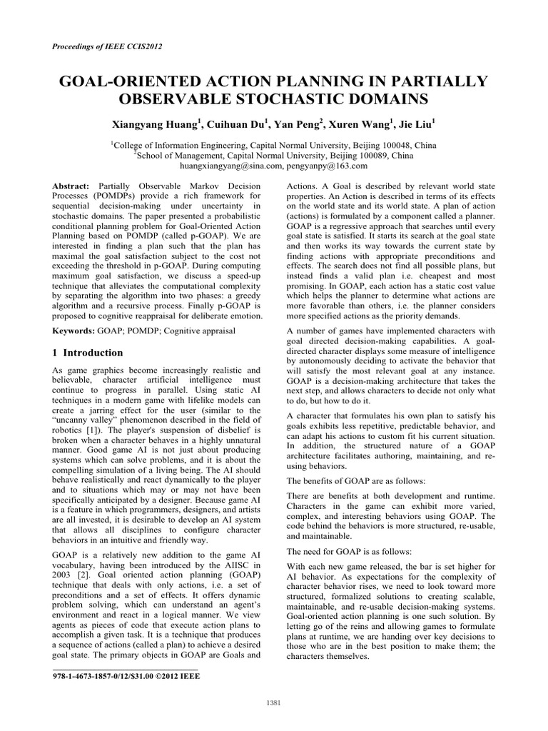 Goal-Oriented Action Planning in Partially Observable Stochastic Domains | PDF | Applied Mathematics
