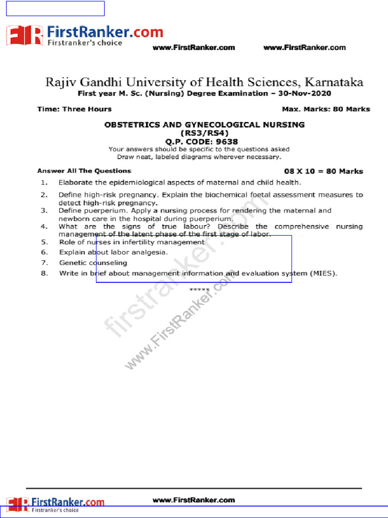FR 9638 Obstetrics and Gynecological Nursing Rs3rs4 Question Paper | PDF