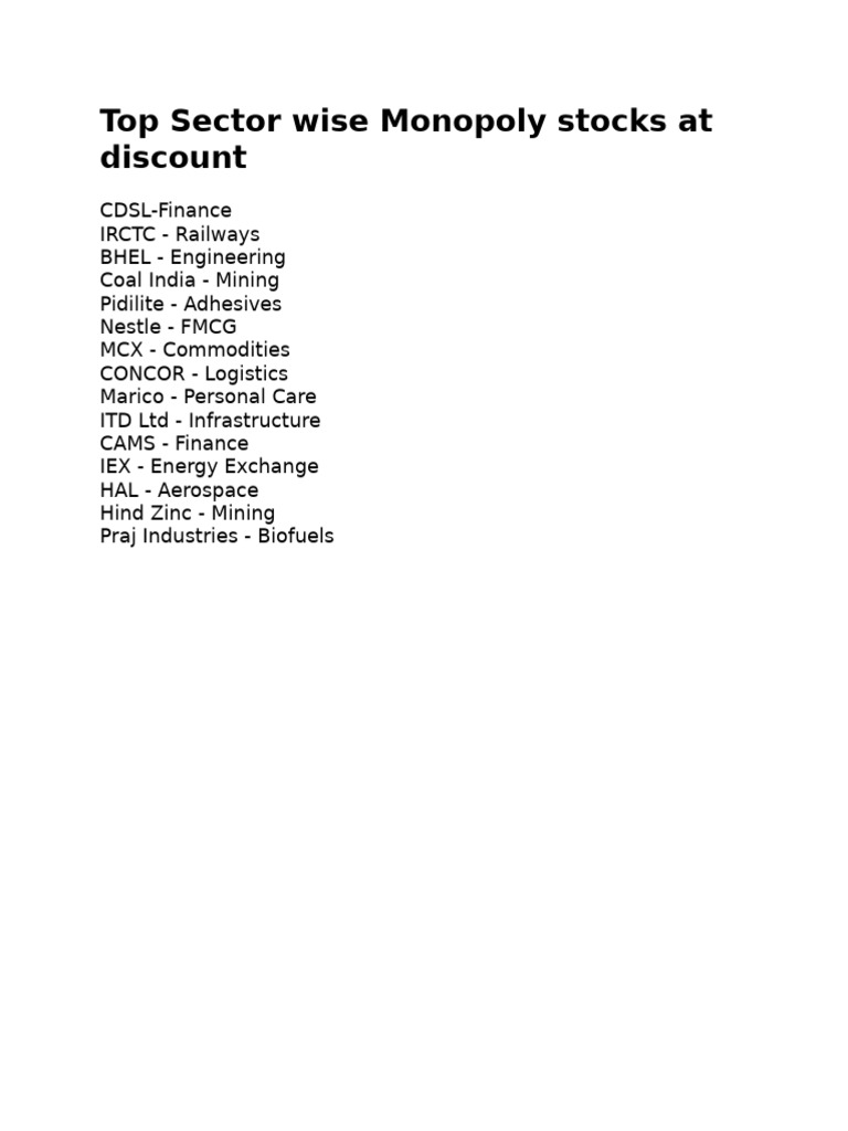 Top Sector Wise Monopoly Stocks at Discount | PDF
