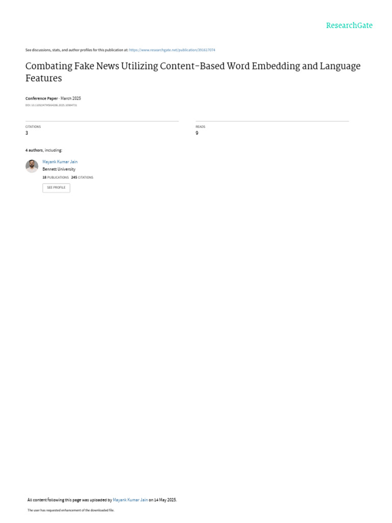 Combating Fake News Utilizing Content-Based Word Embedding and Language ...
