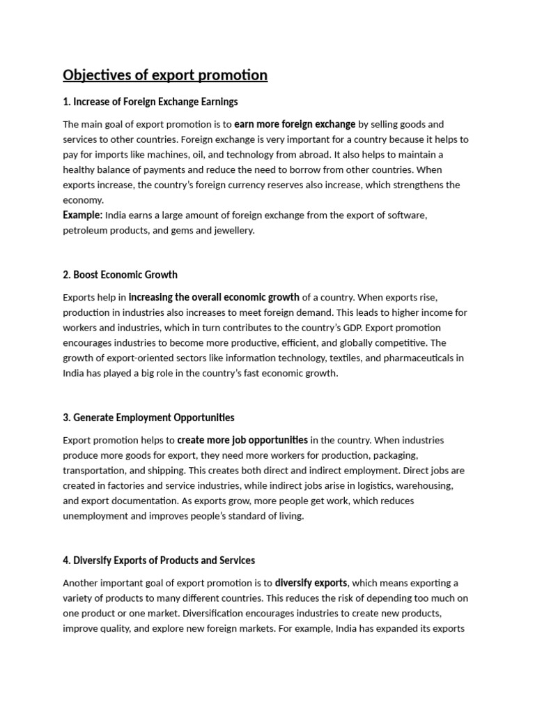 Objectives of Export Promotion in India | PDF | Exports | Currency