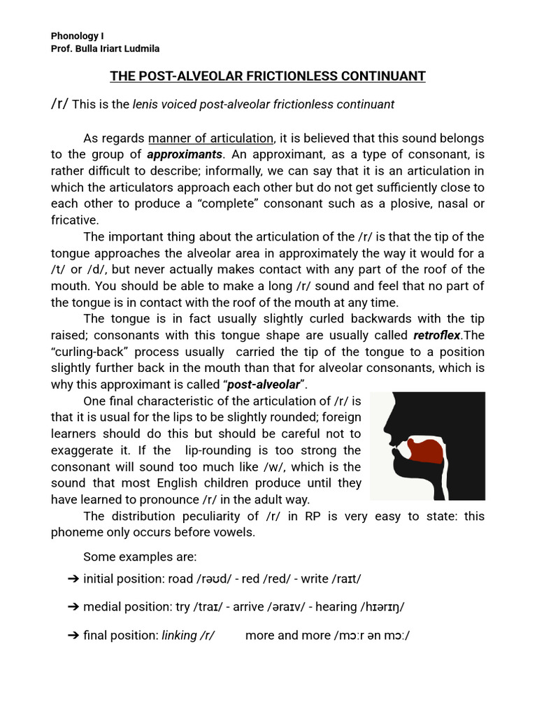 PH1 - The Post-Alveolar Frictionless Continuant and The Linkg R | PDF ...