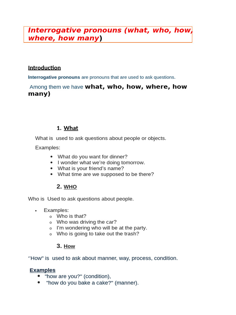 Interrogative Pronouns | PDF | Pronoun | Question