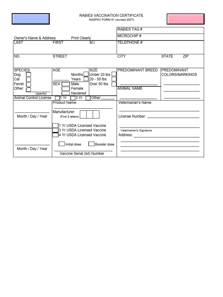 Rabies Vaccination Certificate Form | PDF