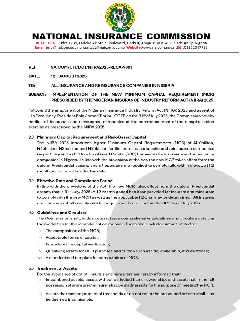 Nigeria's New Insurance Capital Requirements | PDF | Business