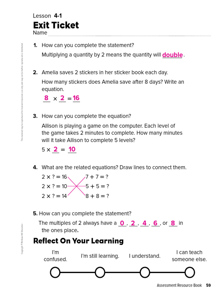 Exit Ticket Answers - Use Patterns To Multiply by 2 | PDF
