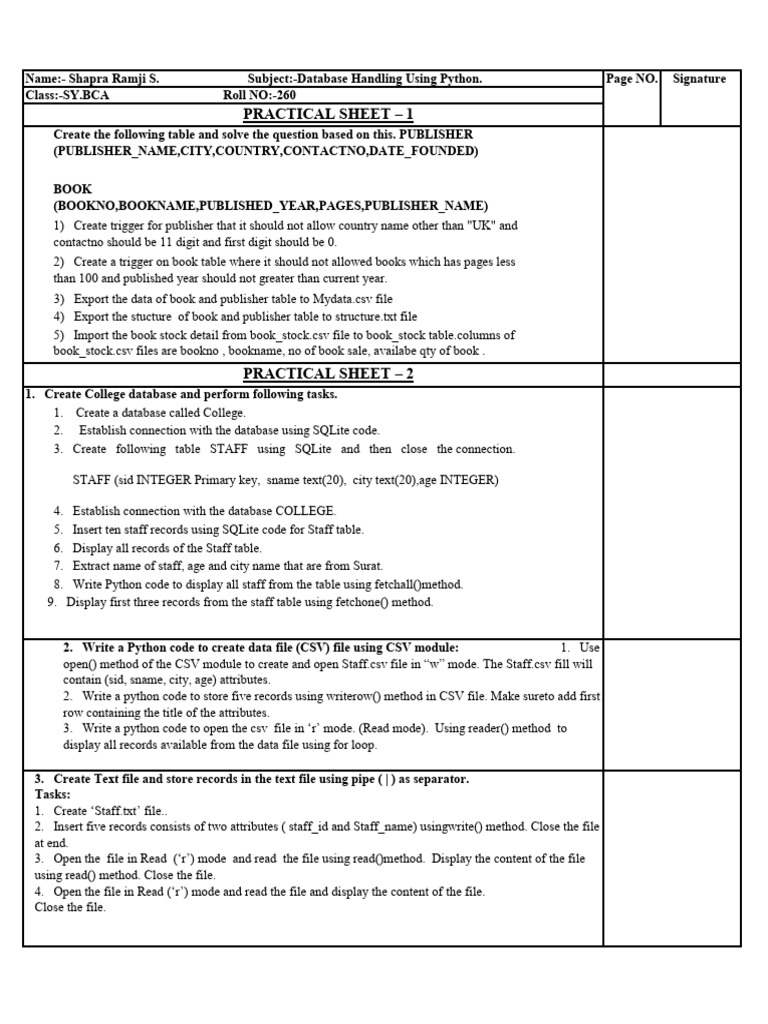 SQLITE Practicalsheet 1 (1) | PDF | Comma Separated Values | Computer ...