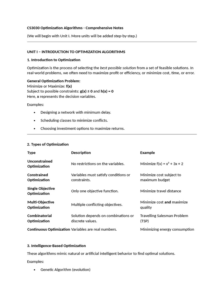 CS3030 Optimization Algorithms | PDF | Mathematical Optimization ...