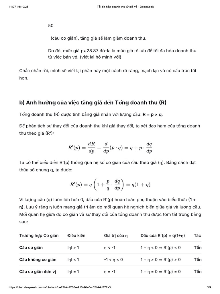 Tối đa hóa doanh thu từ giá vé - DeepSeek | PDF