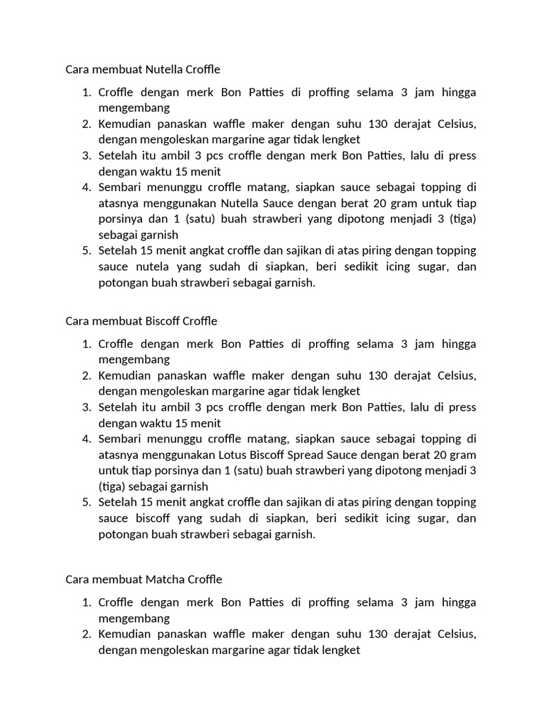 Cara Membuat Croffle Croffle | PDF