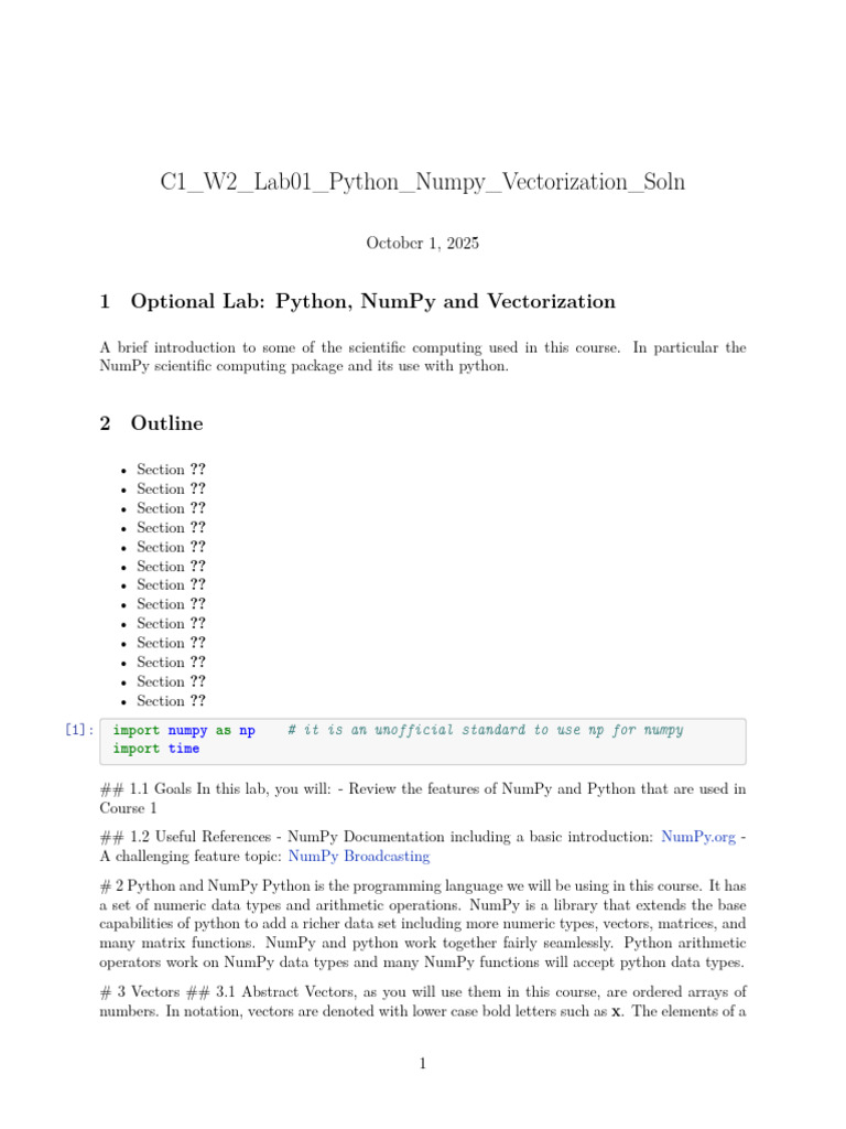 C1 W2 Lab01 Python Numpy Vectorization Soln | PDF | Matrix (Mathematics) | Algebra