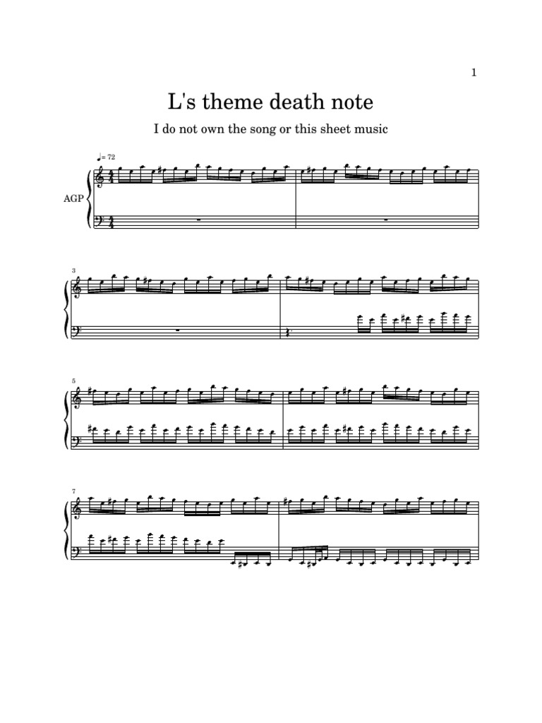 L's Theme Piano Sheet Music | PDF