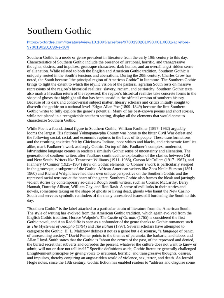 Understanding Southern Gothic Literature | PDF | Gothic Fiction | Grotesque