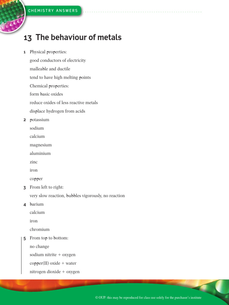 IGCSE Chemistry - CD Answer 13 | PDF