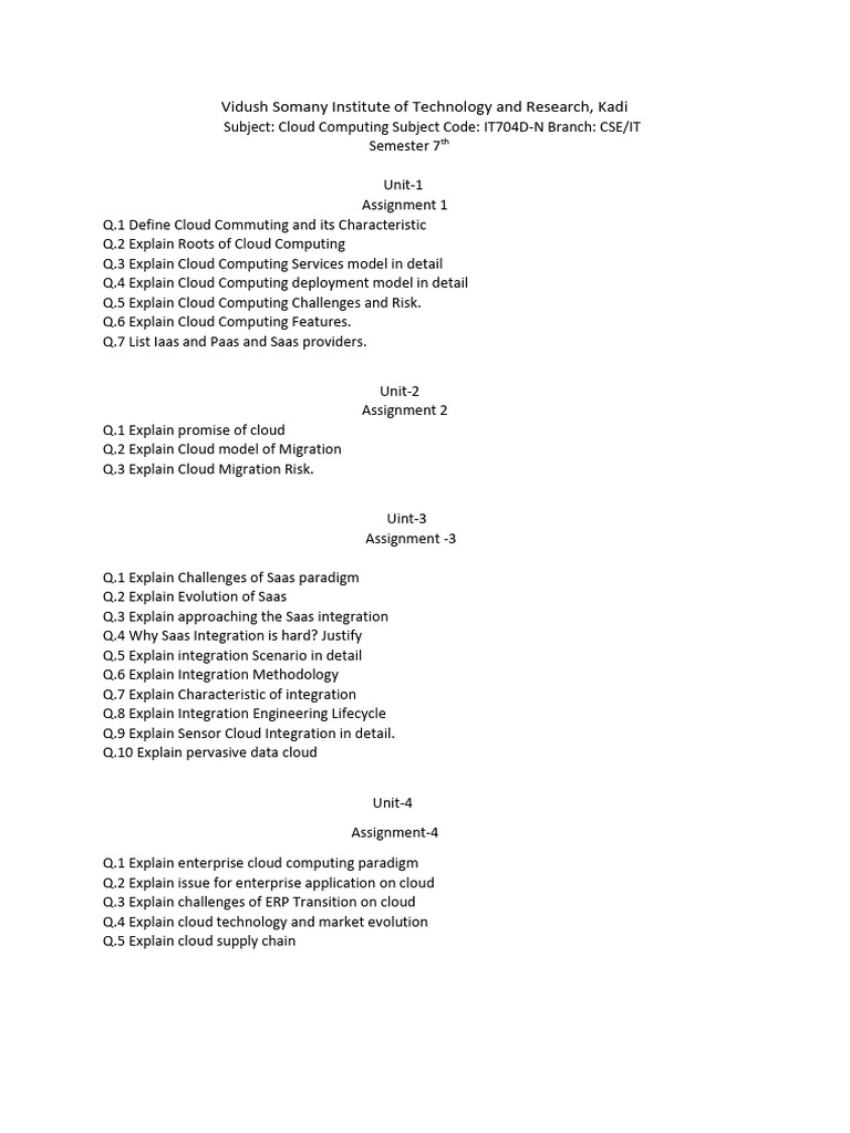 Cloud Computing Assignment Unit 1-4 | PDF
