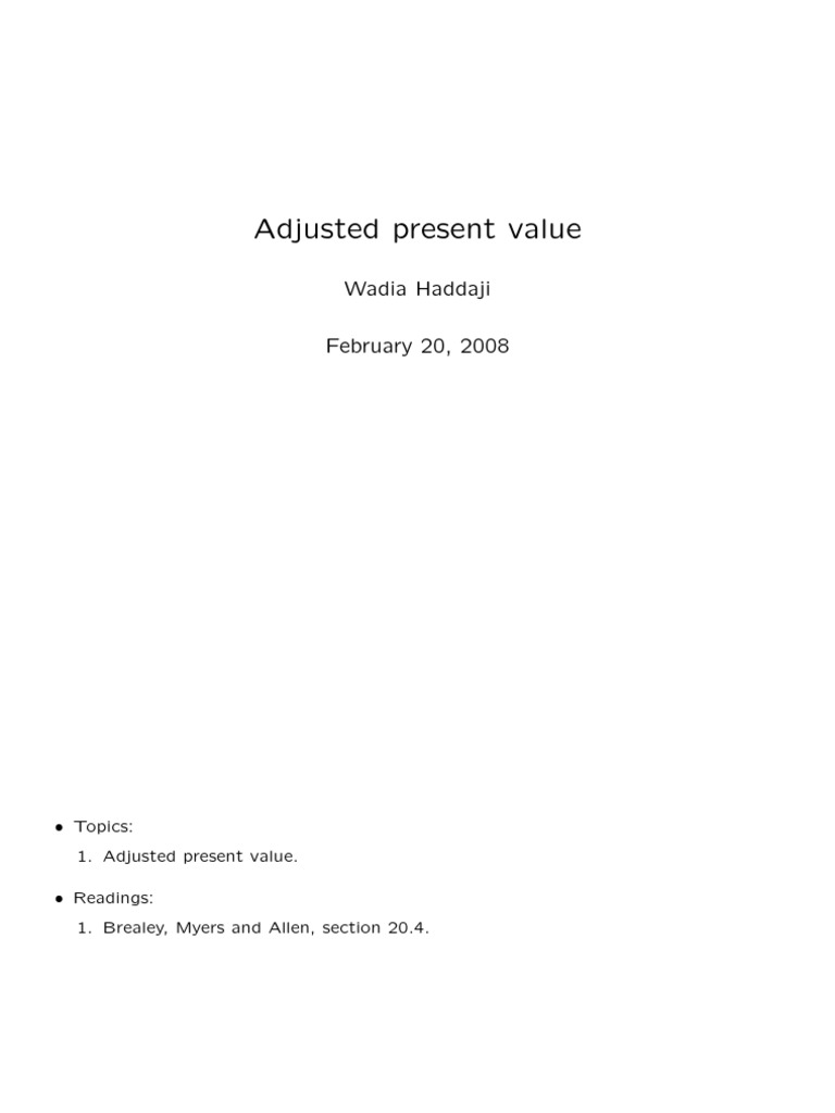 Lecture 7 Adjusted Present Value | PDF | Net Present Value | Cost Of Capital