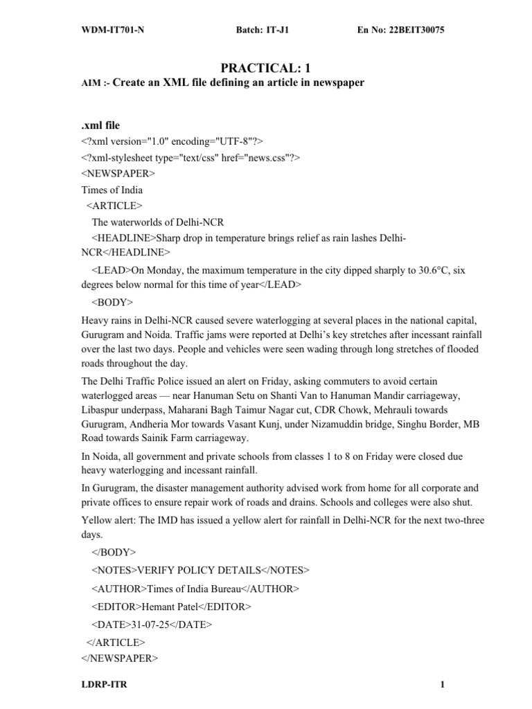 Practical 1 to 6 Wdm | PDF | Xml | World Wide Web Consortium