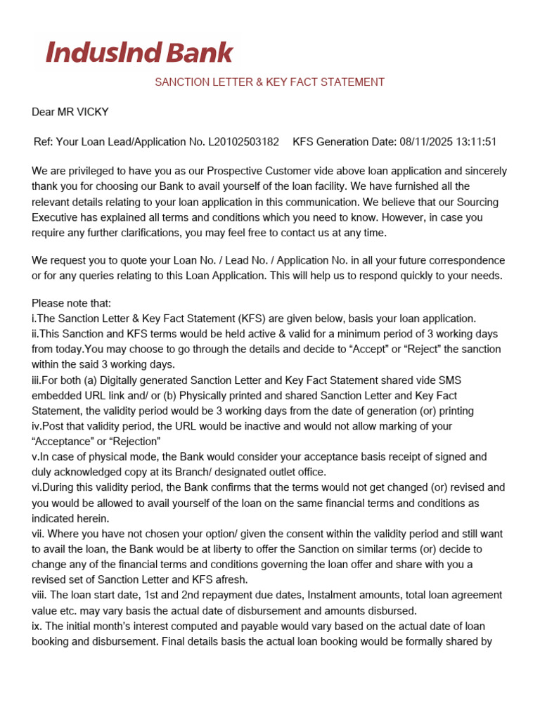 Loan Sanction Letter and Key Facts | PDF | Interest | Loans