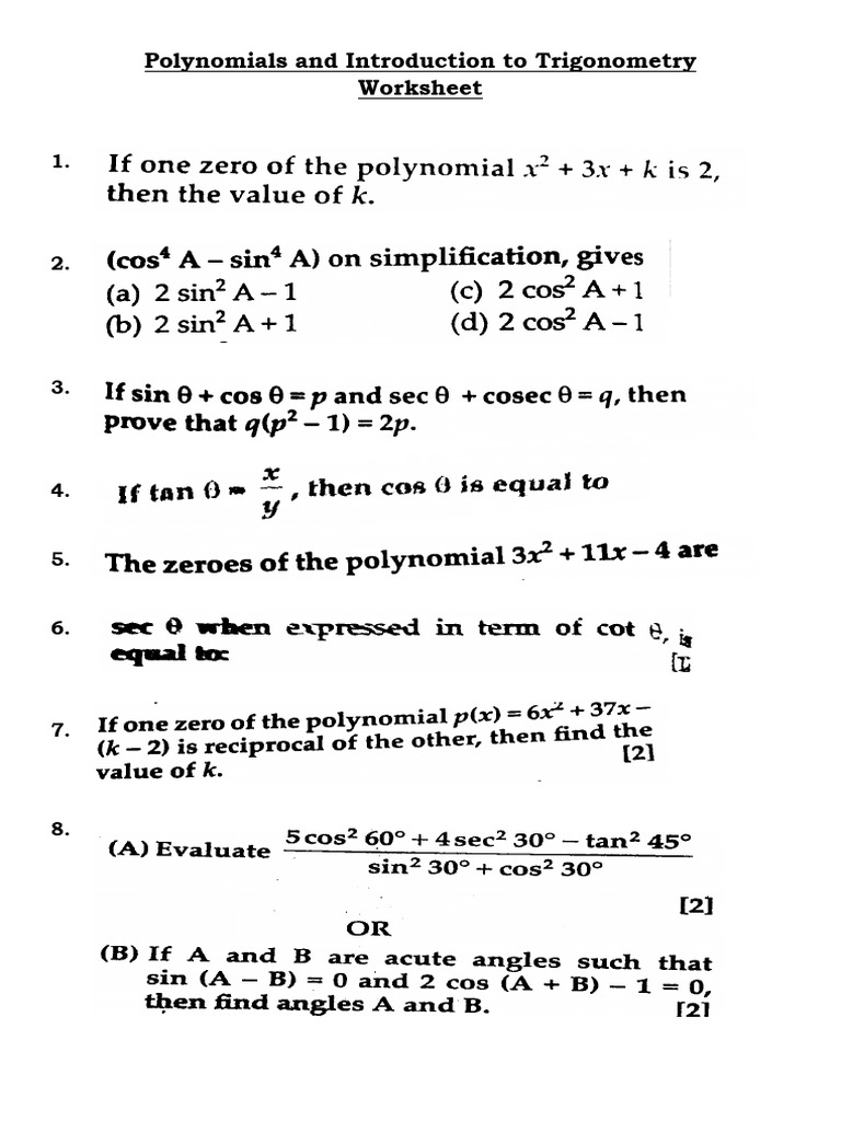 Polynomials and Introduction To Trigonometry PDF | PDF