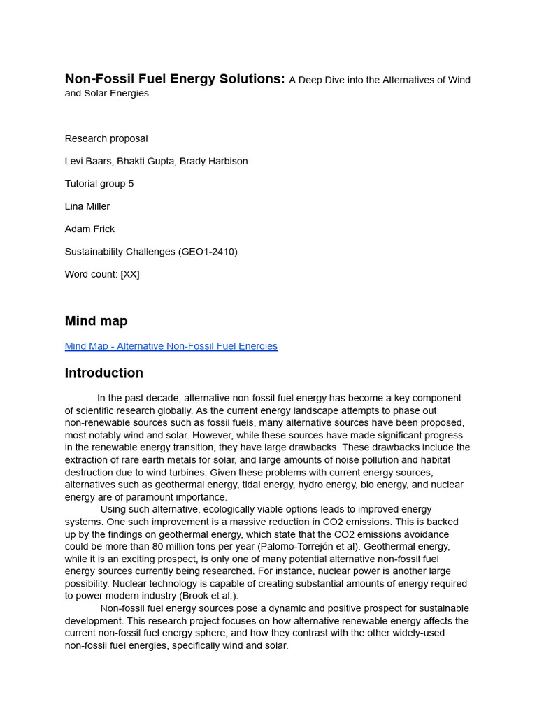 Exploring Non-Fossil Fuel Energy Alternatives | PDF | Energy ...