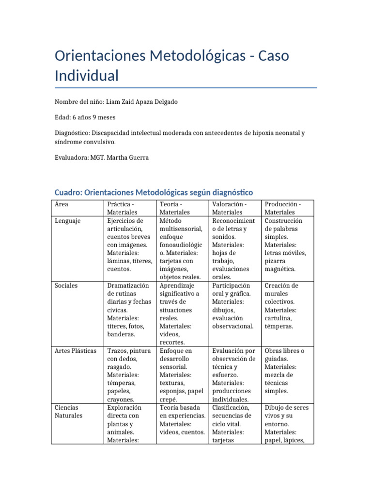 Orientaciones Metodologicas Liam Diagnostico | PDF | Aprendizaje | Cognición