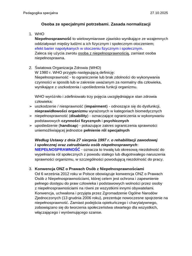 N3. Osoba Ze Specjalnymi Potrzebami. Zasada Normalizacji | PDF