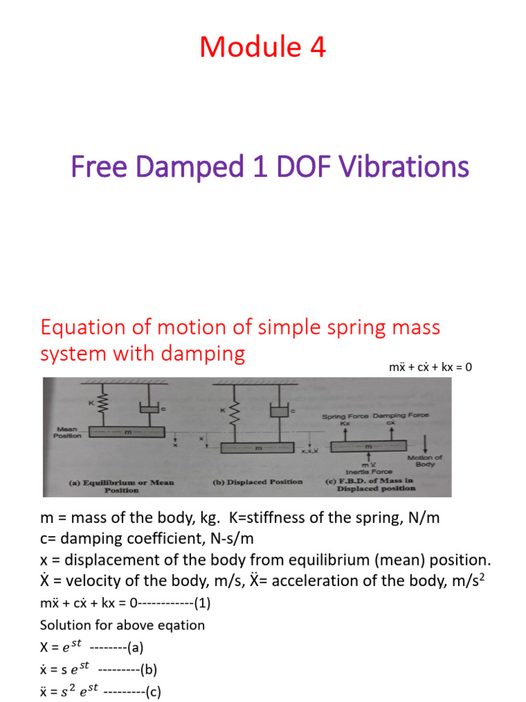 Module 4 Free Damped 1 DOF Vibrations | PDF | Damping | Applied And ...
