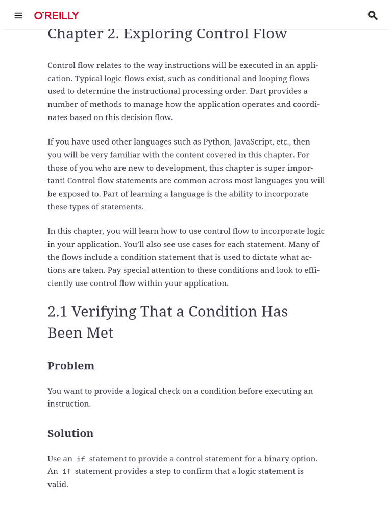 Exploring Control Flow - Flutter and Dart Cookbook | PDF | Control Flow | Boolean Data Type