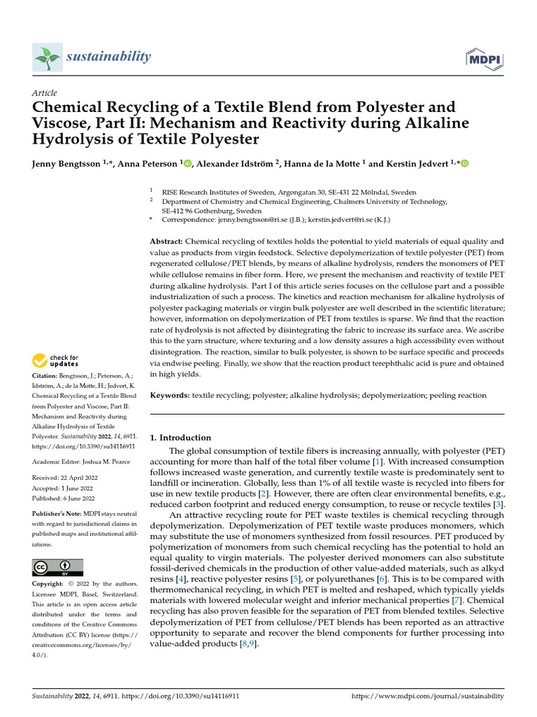 Alkaline Hydrolysis of Textile Polyester | PDF | Polyester | Sodium ...