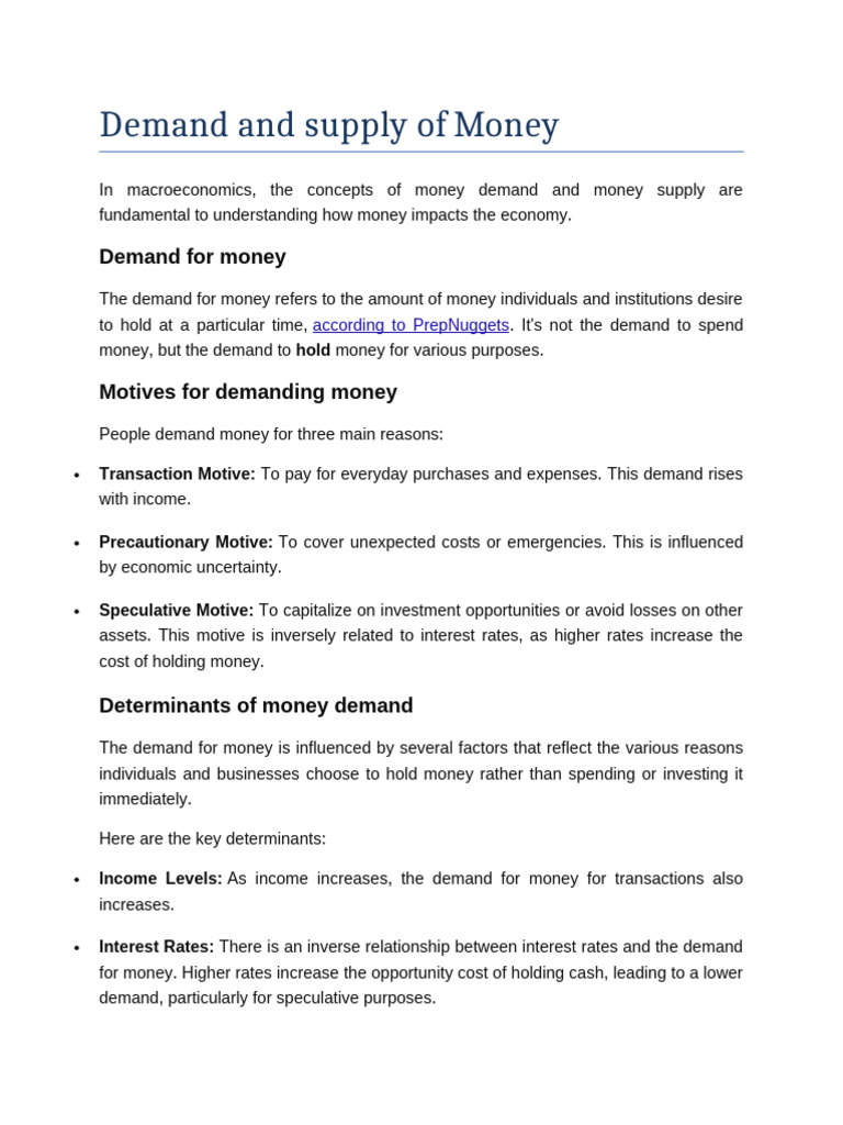 Demand and supply of Money(BMP) - Unit 3 | PDF | Demand For Money ...