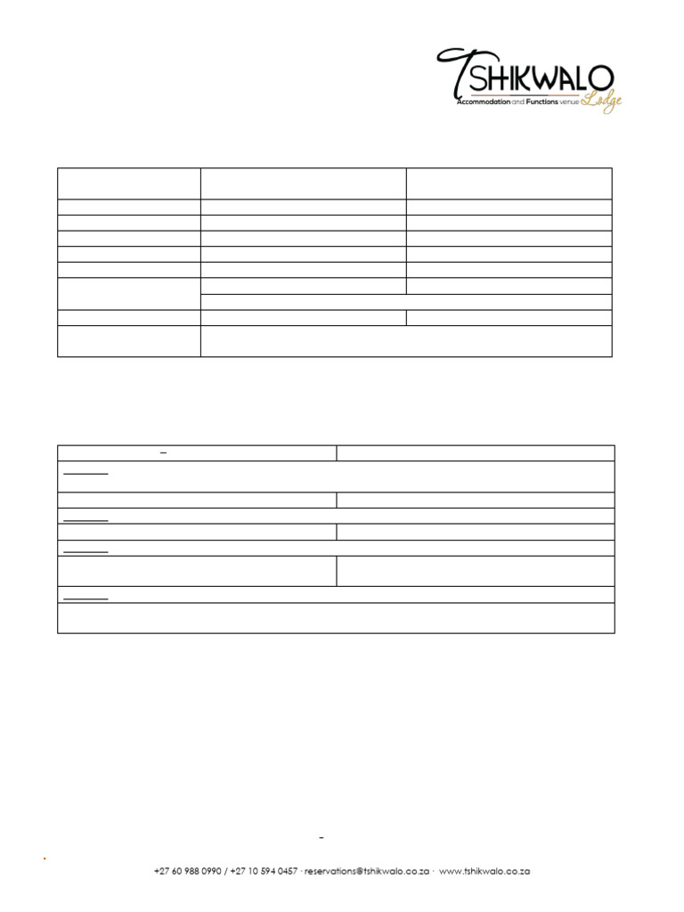 Tshikwalo Rate Sheet 2025 26 | PDF