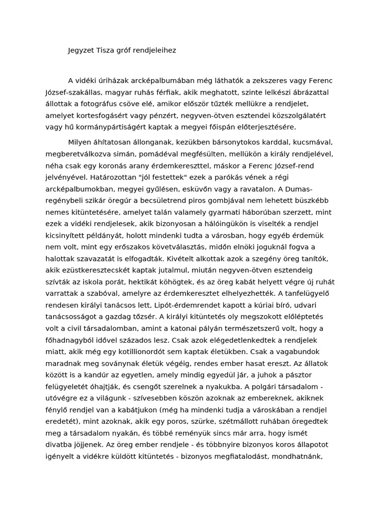 Jegyzet Tisza Gróf Rendjeleihez | PDF