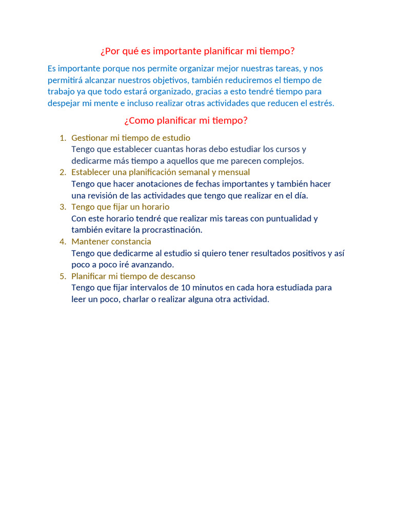 Por Que Es Importante Planificar Mi Tiempo | PDF